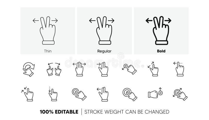 Touchscreen Gesture Line Icons. Hand Swipe, Slide Gesture, Multitasking ...