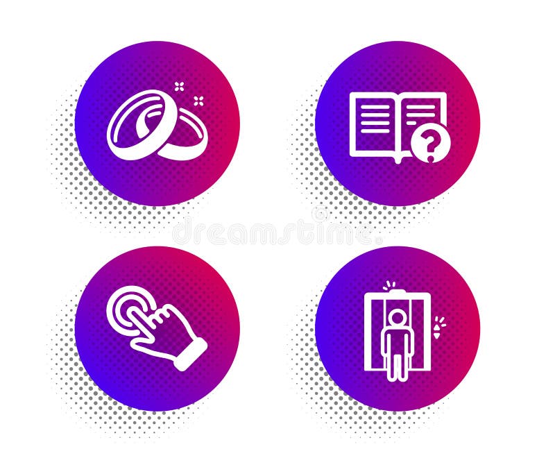 Touchscreen Gesture, Wedding Rings and Help Icons Set. Elevator Sign ...