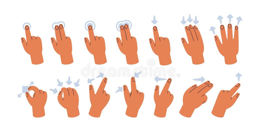 Touchscreen Gestures Set. Fingers, Hands Making Interactive Digital ...