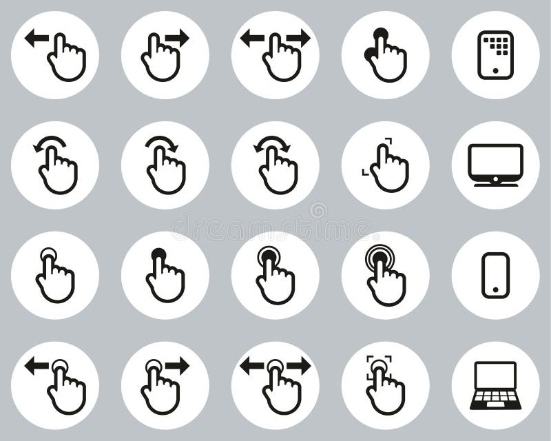 Touchscreen Icons Black & White Flat Design Circle Set Big Stock Vector ...