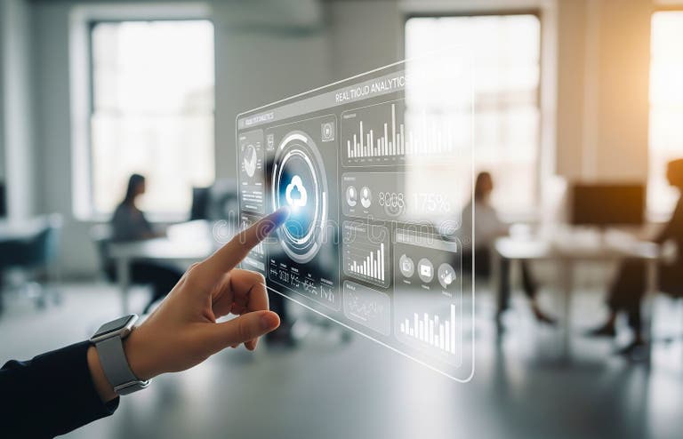 Touchscreen Interaction with Advanced Analytics Dashboard Stock Image ...