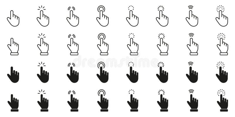 Touchscreen Interaction Gesture Line and Solid Icon Set. Hand Motion ...