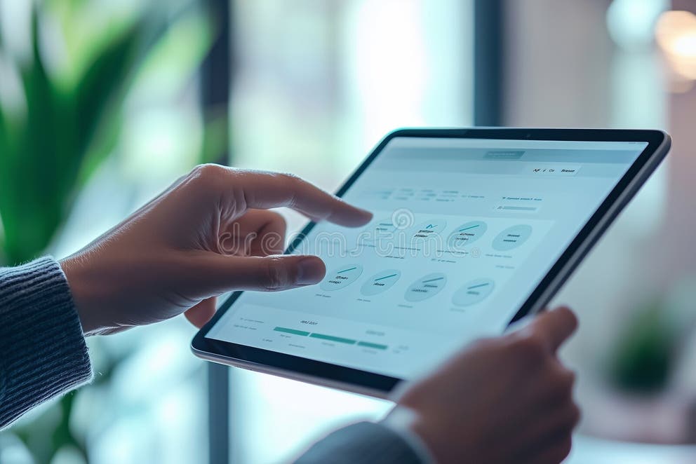 Touchscreen Interaction with Tablet Device Stock Illustration - Illustration of digital ...