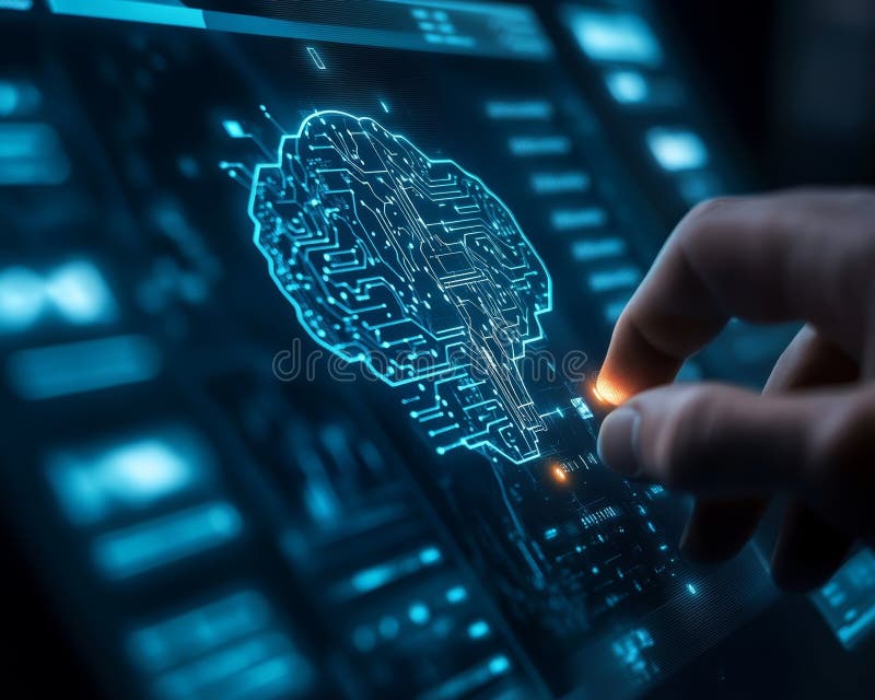 Touchscreen Interface with Digital Brain Graphic Stock Illustration ...