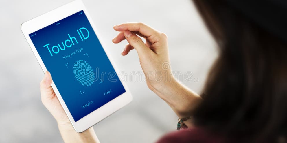 Touchscreen Lock Finger Scanner Concept Stock Photo - Image of hands ...