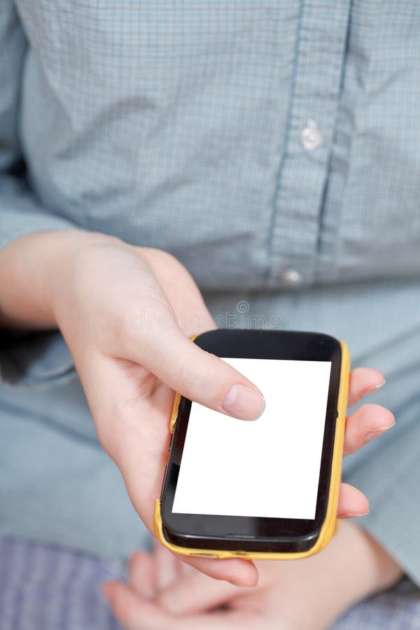 Touchscreen Phone with Cut Out Screen in Hand Stock Photo - Image of ...