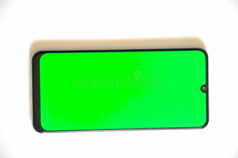 Touchscreen Phone with Green Screen on a Wooden Table Stock Image ...