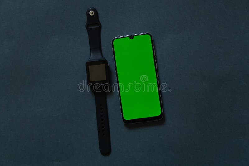 Touchscreen Phone with Green Screen and Smart Watch on Isolated ...