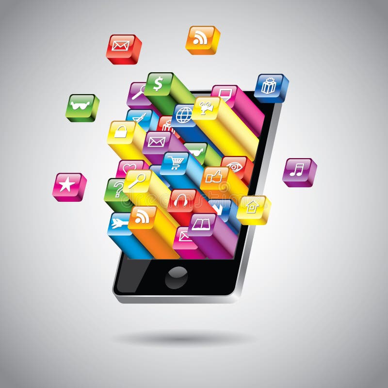 Touchscreen Smartphone with Colorful Apps Stock Vector - Illustration ...