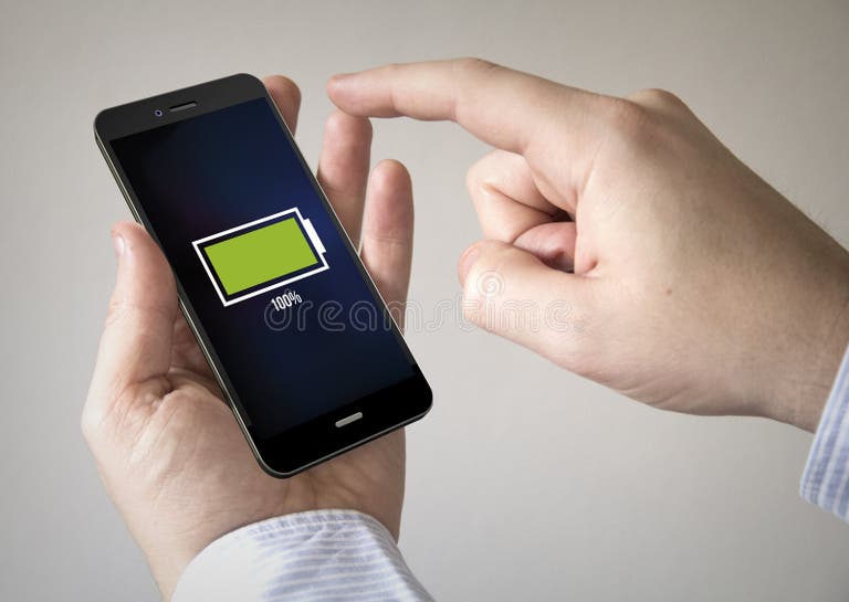 Touchscreen Smartphone with Full Battery on the Screen Stock Image ...