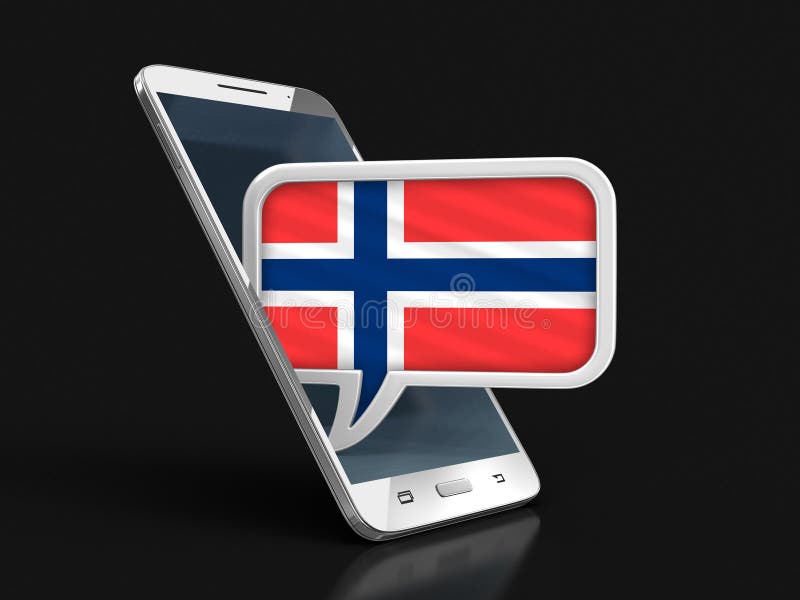 Touchscreen Smartphone and Speech Bubble with Norwegian Flag Stock ...