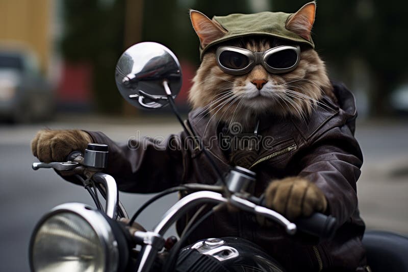 Tough Biker Cat Sits on a Motorcycle. Generative by Ai Stock ...
