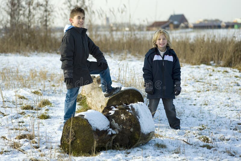 Tough boys stock image. Image of snow, brothers, cold - 12792577