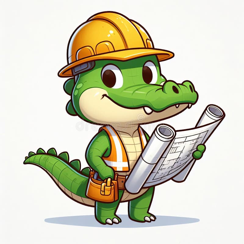 Tough Crocodile Architect Studying Blueprints Stock Illustration ...