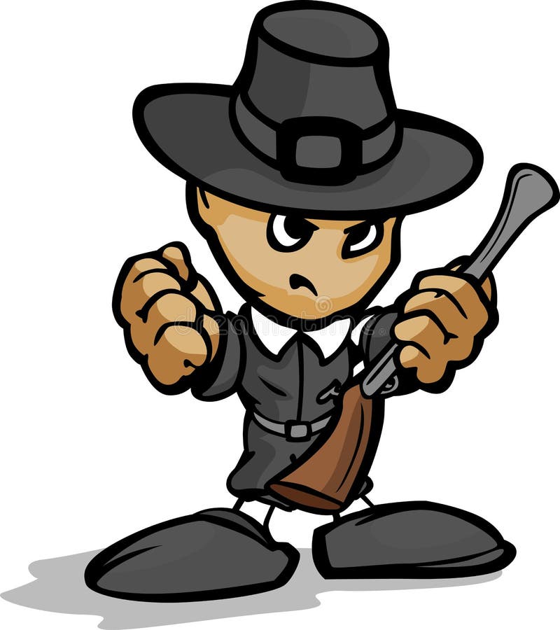 Tough Guy Pilgrim with Gun and Hat Graphic Stock Vector - Illustration ...
