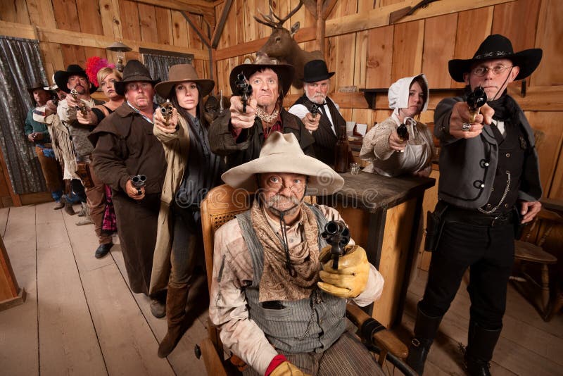 Tough People with Guns in Old Saloon Stock Image - Image of revolver ...