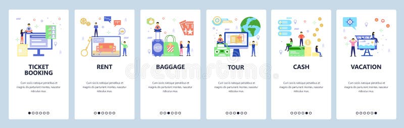 Tour Agency Website and Mobile App Onboarding Screens Vector Template ...