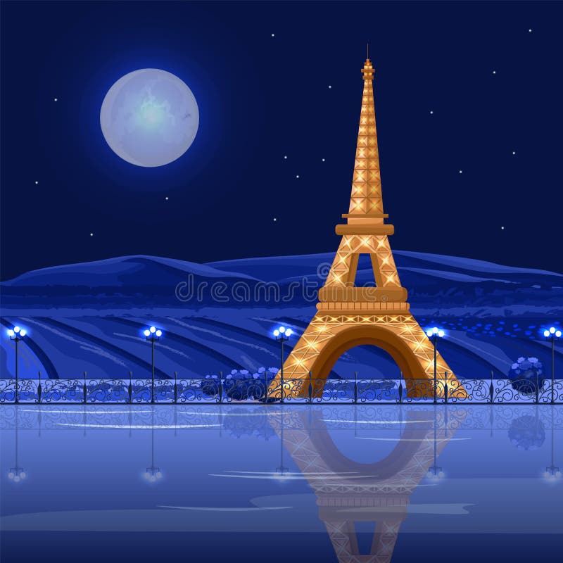 Tour Eiffel Paris at Night Vector Card. Beautiful Backgrounds Editorial ...