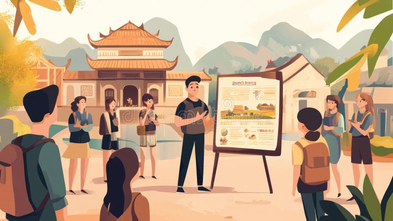 Tour Guide Explaining Cultural Heritage To a Group of Visitors in a ...