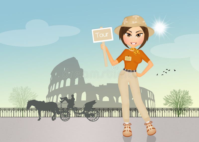Tour guide girl in Rome stock illustration. Illustration of tourism ...