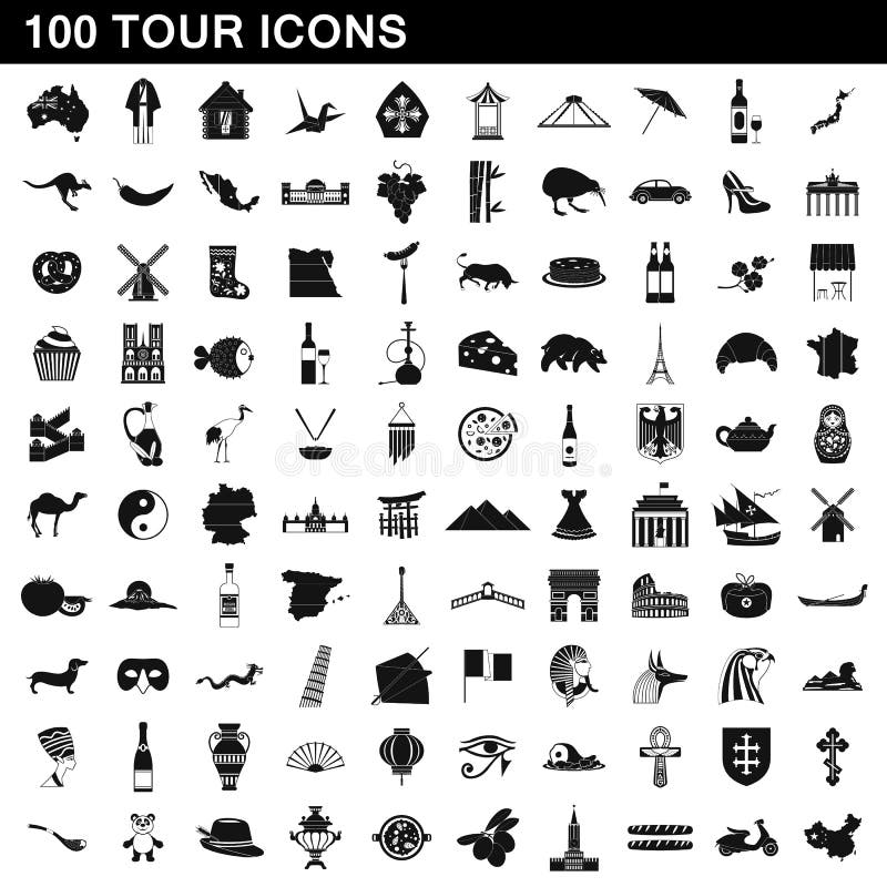 100 Tour Icons Set, Simple Style Stock Vector - Illustration of bear ...