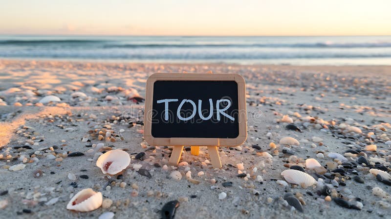 Tour Sign on Chalkboard at Scenic Beach Scene Stock Illustration ...