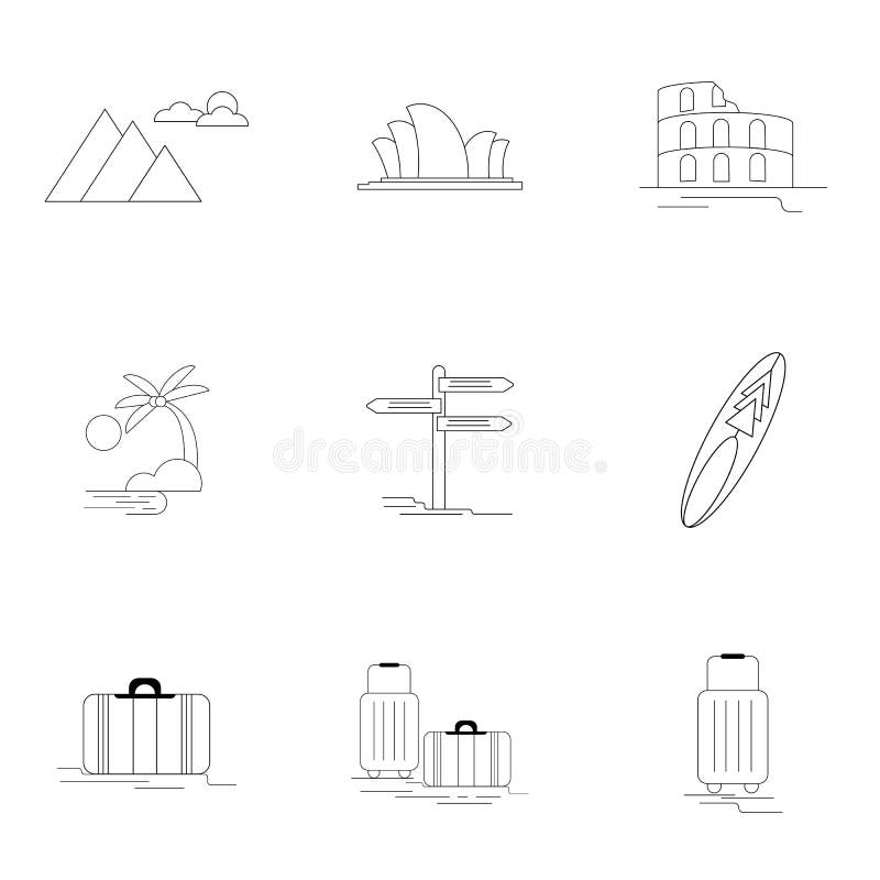Tour and Travel Outline Icon Set Stock Vector - Illustration of hotel ...
