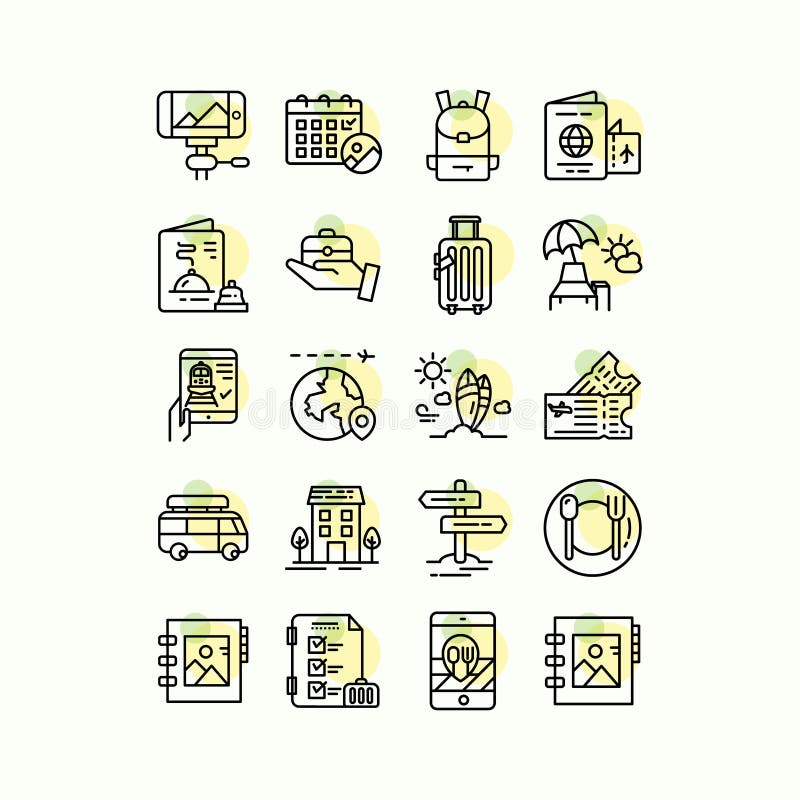 Tour and Travel Outline Icon Set Vector Illustration Stock Illustration ...