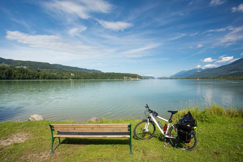 Touring Bike on Drau Cycle Route Stock Photo - Image of leisure ...