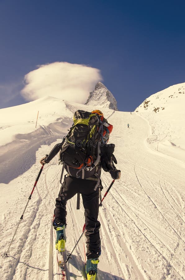 Touring Skier in Swiss Alps Stock Photo - Image of lifestyle, enjoyment ...