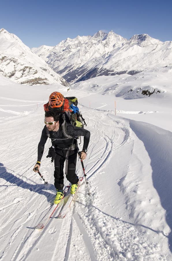 Touring Skier in Swiss Alps Stock Image - Image of portrait, alpine ...