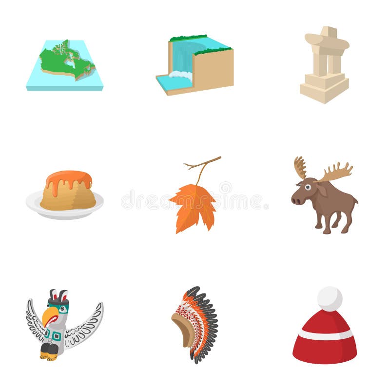 Tourism in Canada Icons Set, Cartoon Style Stock Vector - Illustration ...