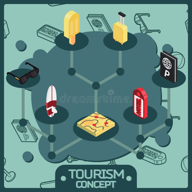 Tourism Color Isometric Concept Icons Stock Vector Illustration Of