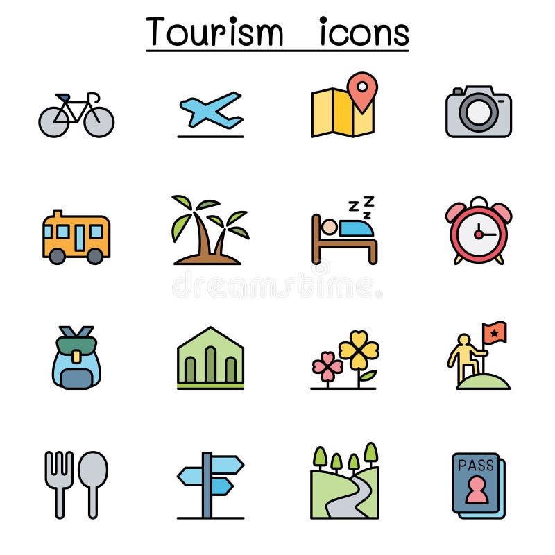 Tourism Color Line Icon Set Stock Vector - Illustration of tour ...