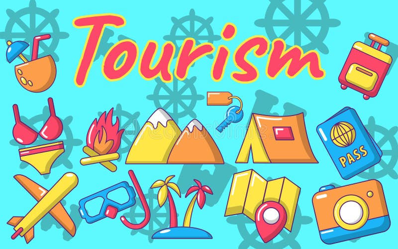 Tourism Concept Banner, Cartoon Style Stock Vector - Illustration of ...