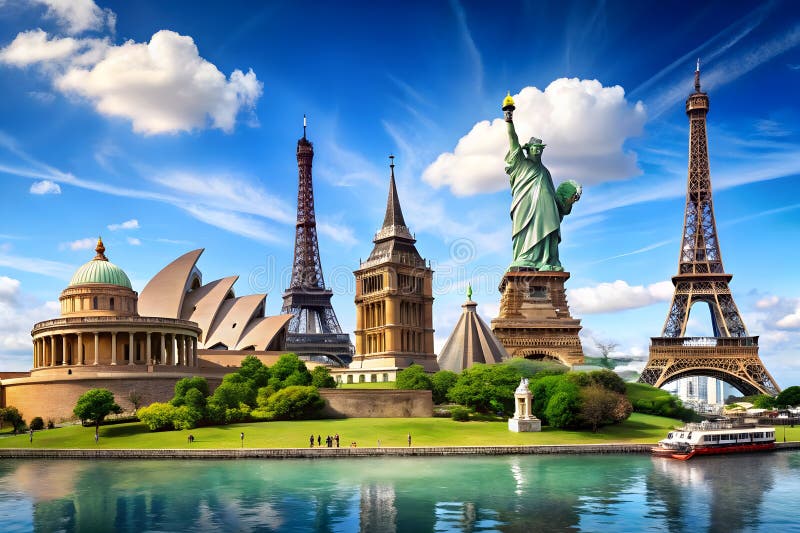 Tourism Famous Destination Background Blue Sky Stock Illustration ...