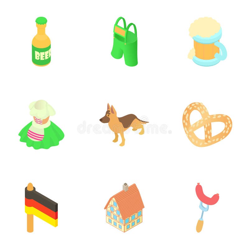 Tourism in Germany Icons Set, Cartoon Style Stock Vector - Illustration ...
