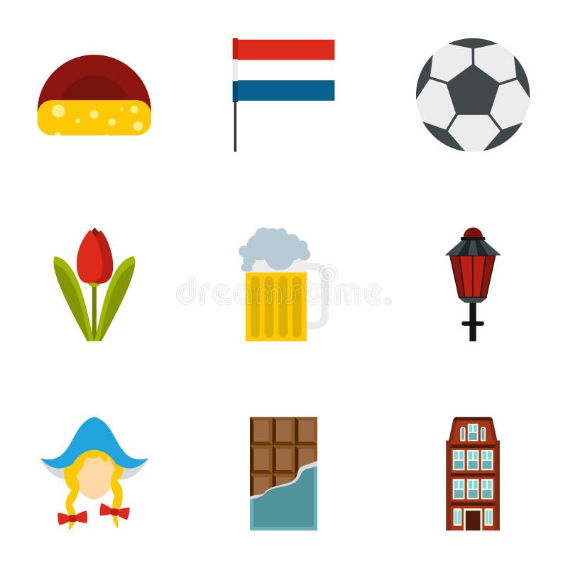 Tourism in Holland Icons Set, Flat Style Stock Vector - Illustration of ...