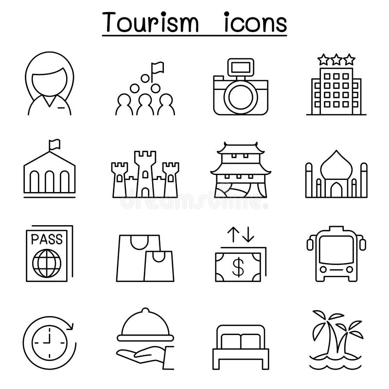 Tourism Icon Set in Thin Line Style Stock Illustration - Illustration ...