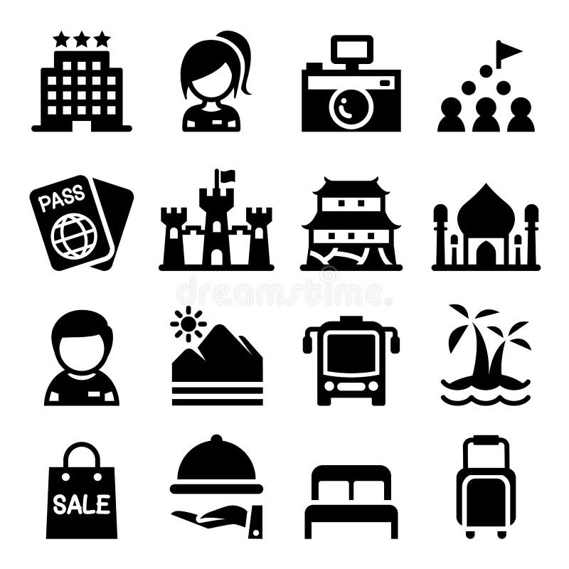 Tourism icon set stock illustration. Illustration of concept - 72474572