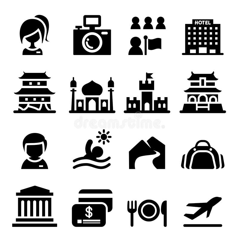 Tourism icon set stock illustration. Illustration of card - 72474580