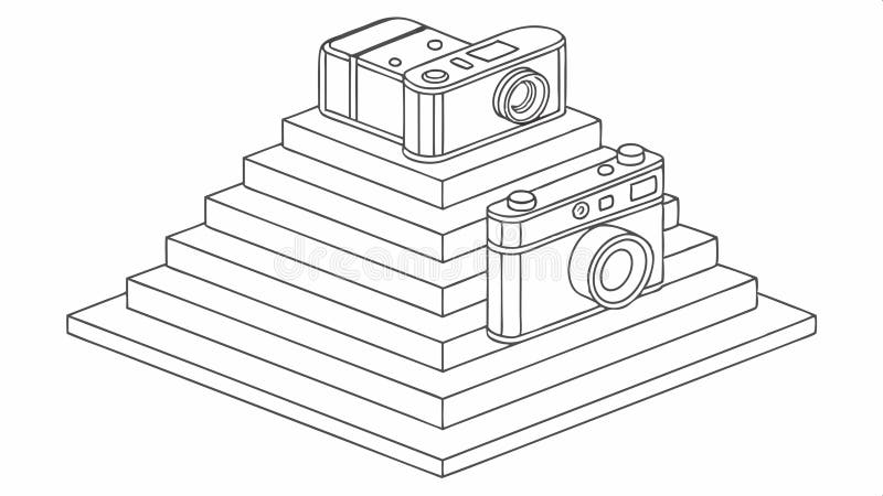Tourism Illustration: Ancient Structure Resembling Pyramid with Cameras ...