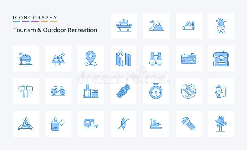 25 Tourism and Outdoor Recreation Blue Icon Pack Stock Vector ...