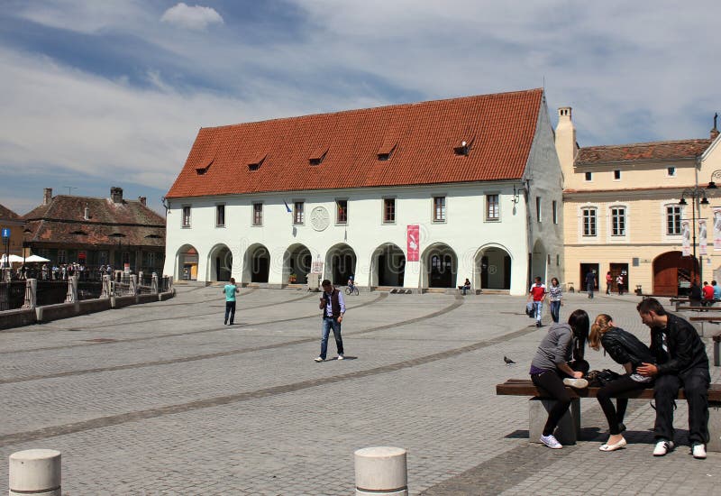 Tourism in Sibiu, Romania editorial stock image. Image of square - 19956369