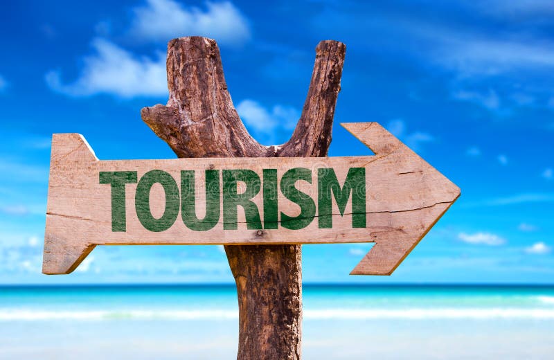 Tourism Sign with a Beach on Background Stock Photo - Image of resort ...