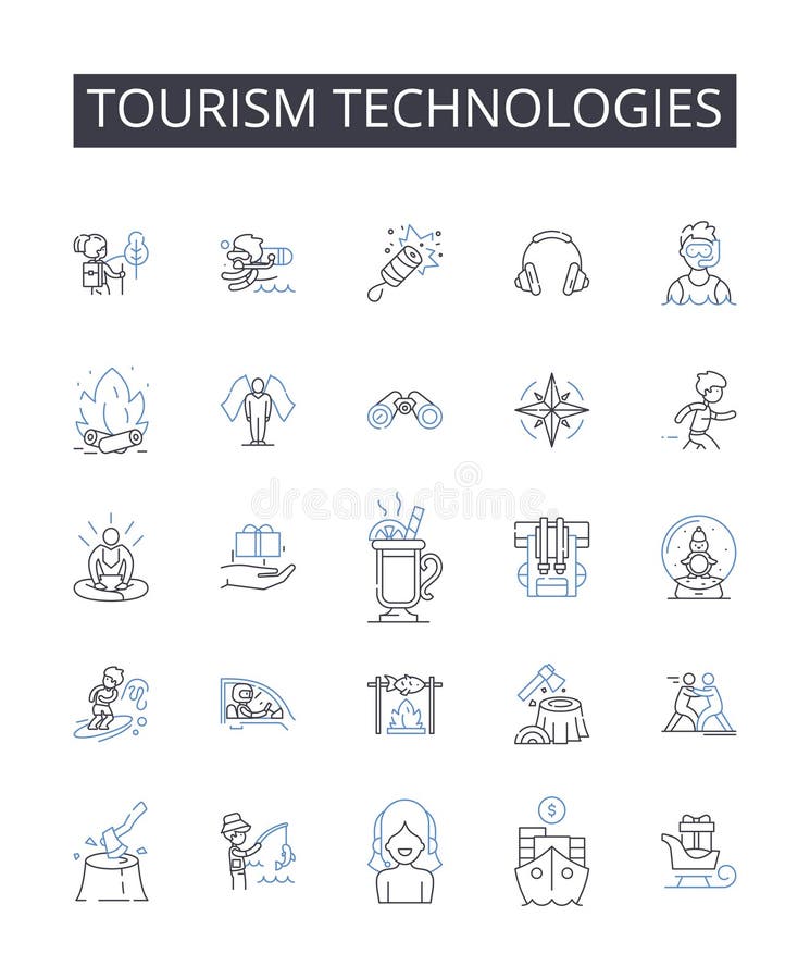 Tourism Technologies Line Icons Collection. Artificial Intelligence ...