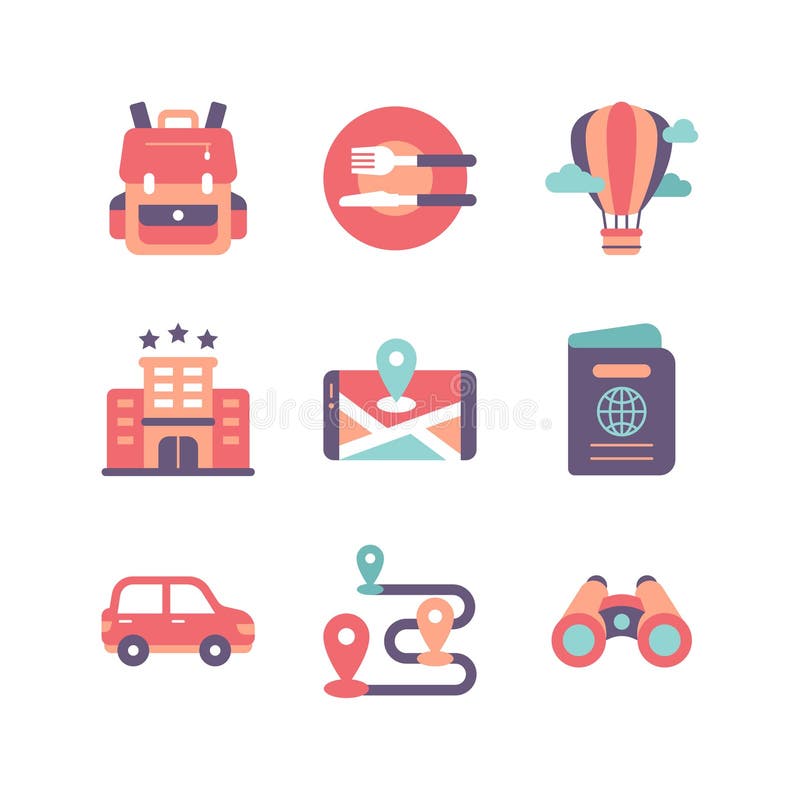 Tourism and Travel Icon Set in Flat Style Icon Stock Vector ...