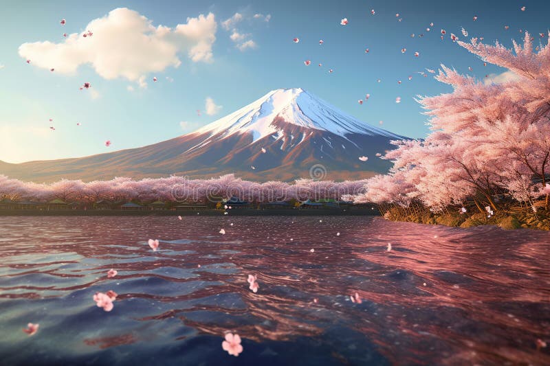 Tourist Attraction Mount Fuji and Cherry Blossoms in Spring Japan Stock ...