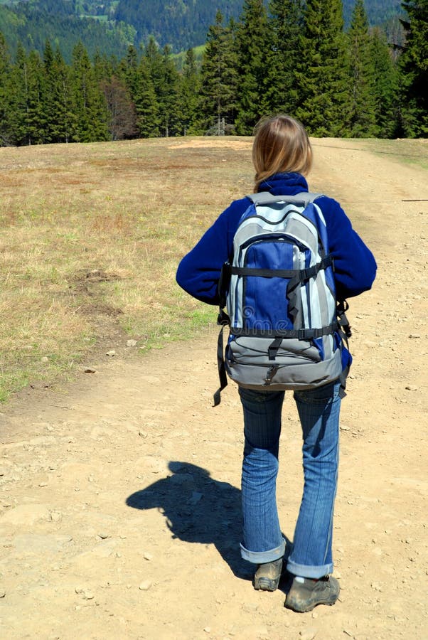 Tourist with backpack stock image. Image of mountains - 2366579