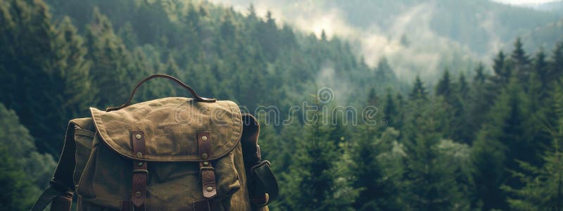 Tourist Backpack on the Background of Nature Mountains Stock Image ...